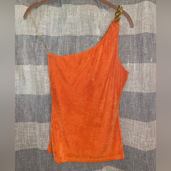 Fore | Tops | Fore Bright Orange One Shoulder Top With Gold Chain ...